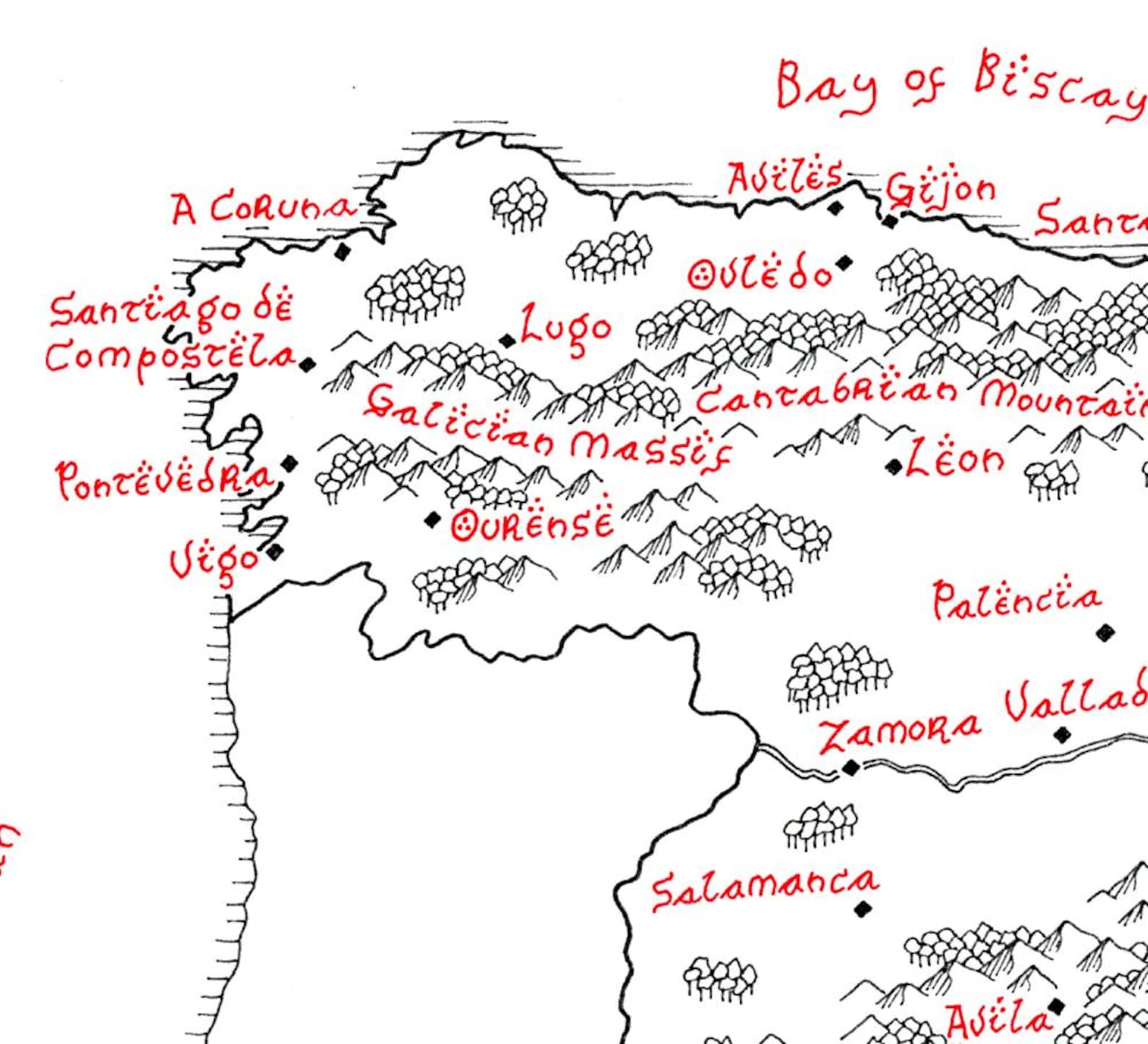 Map of Spain Hand Drawn Tolkien Style Map Artwork - Etsy