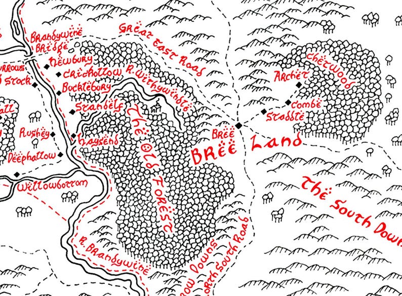 Map of the Shire Hand Drawn Tolkien Style Map Artwork - Etsy