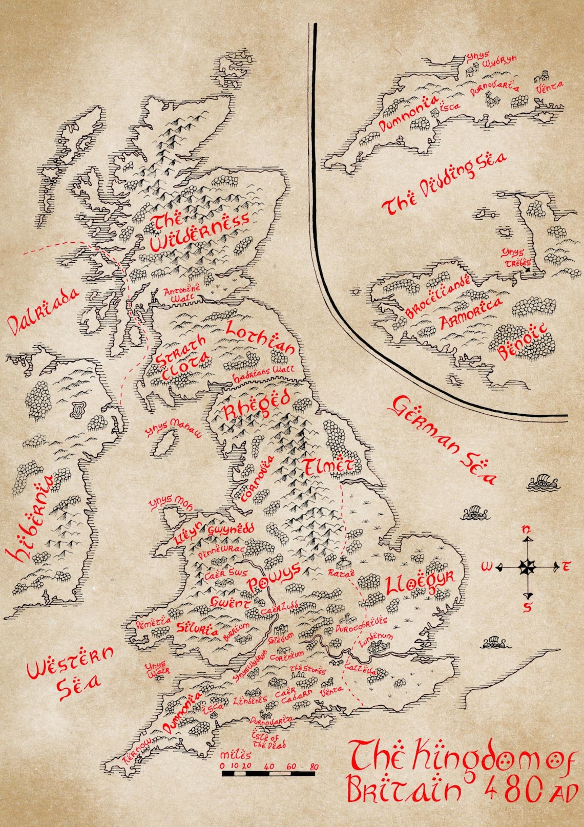 Map of King Arthur's Britain Hand Drawn Tolkien Style Map Artwork - Etsy