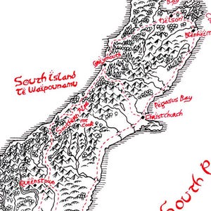 Map of New Zealand Hand Drawn Tolkien Style Map Artwork - Etsy