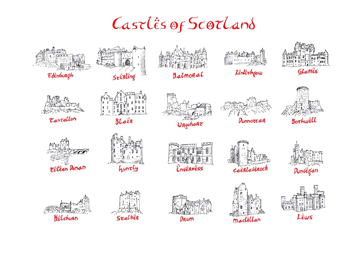 Castles of Scotland Hand Drawn Tolkien Style Artwork - Etsy