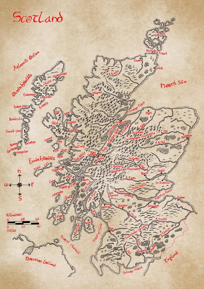 Map of Scotland Hand Drawn Tolkien Style Map Artwork - Etsy