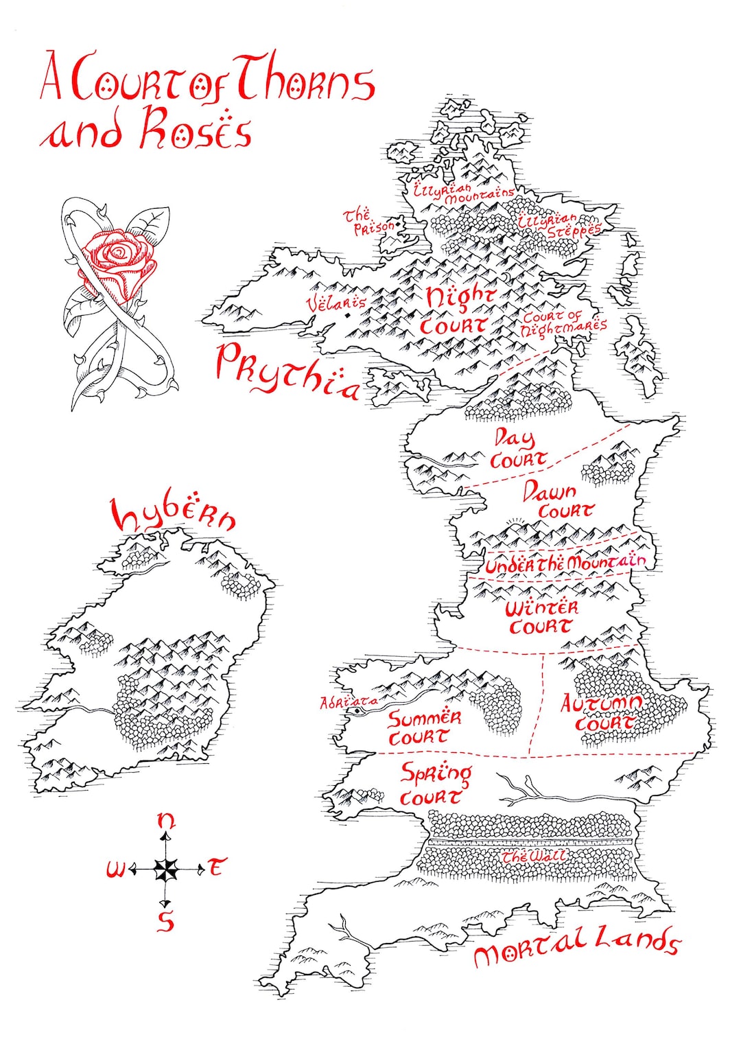 Court of Thorns & Roses Map Hand Drawn Tolkien Style Map Artwork - Etsy