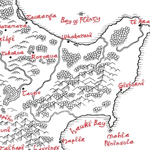 Map of New Zealand - North Island Hand Drawn Tolkien Style Map Artwork ...