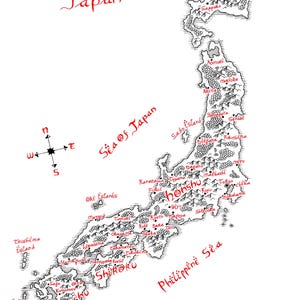 Map of Japan Hand Drawn Tolkien Style Map Artwork - Etsy
