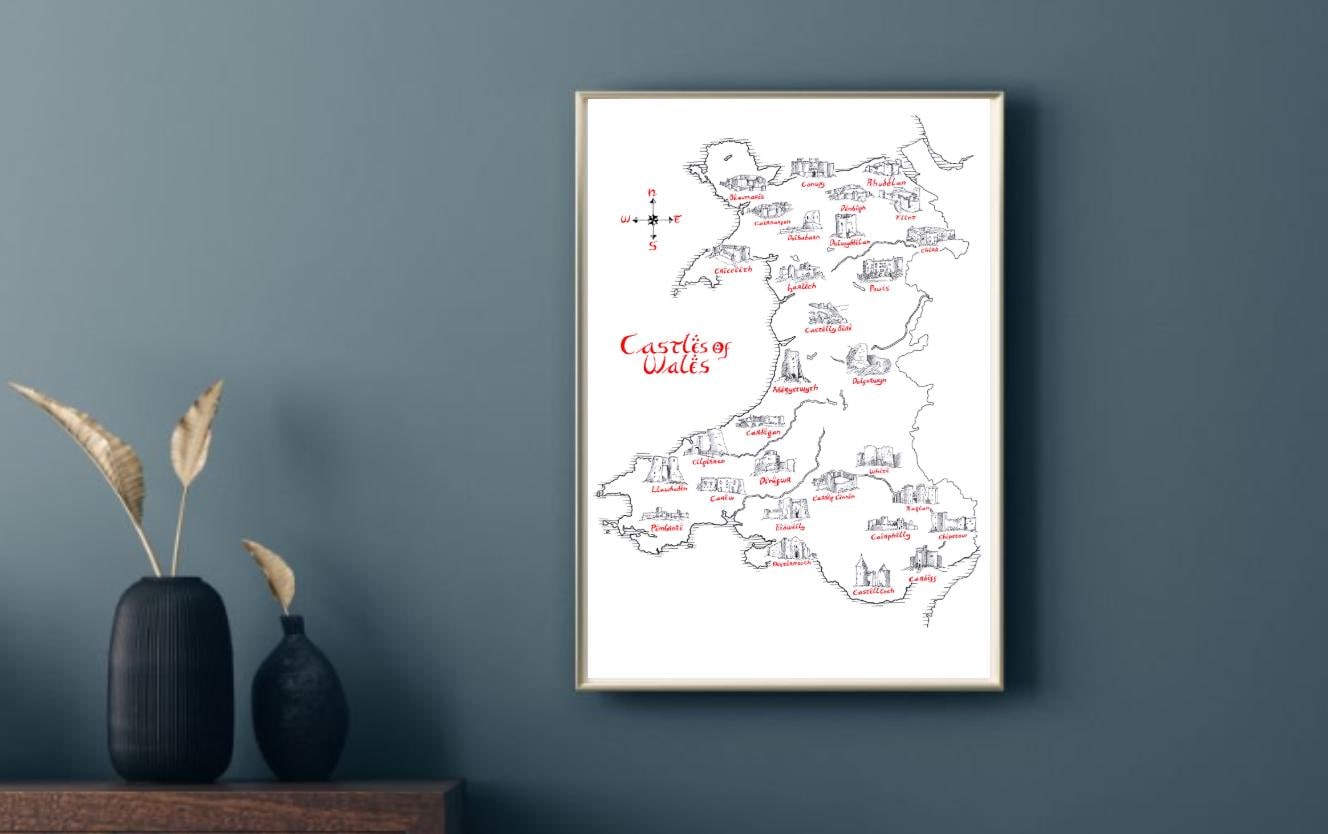 Hand Drawn Map of Wales Castles: Tolkien Style Art Print - Etsy UK