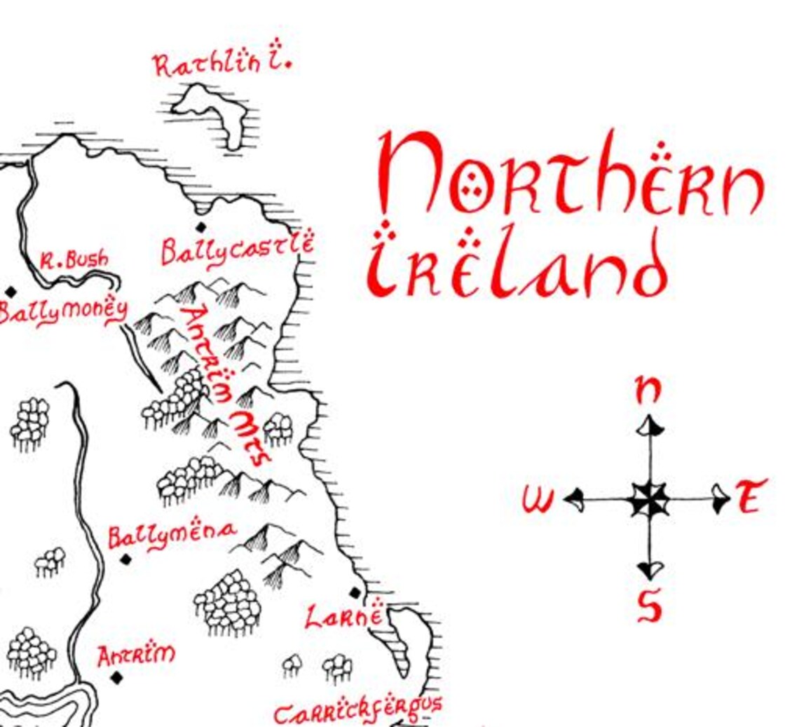 Map of Northern Ireland Hand Drawn Tolkien Style Map Artwork - Etsy