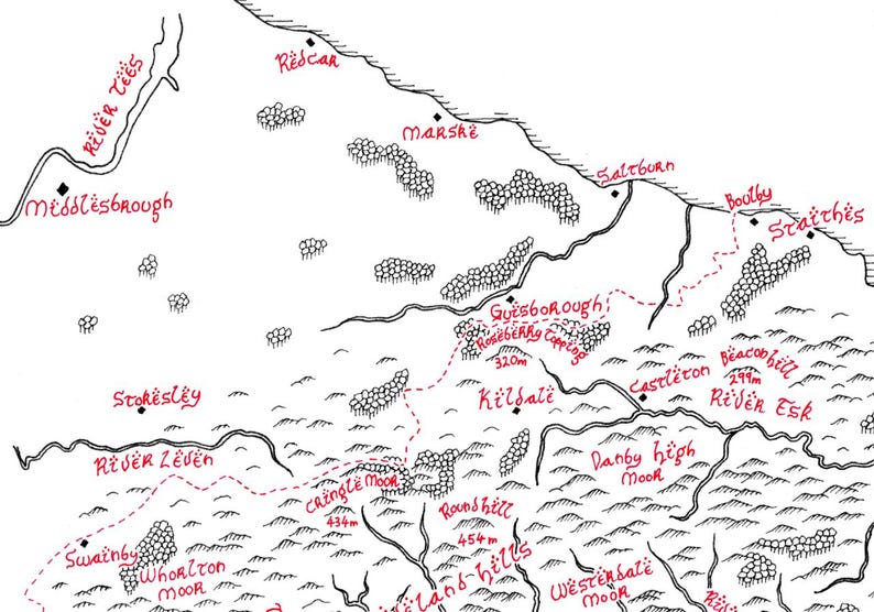 Map of North York Moors National Park Hand Drawn Tolkien Style Map ...