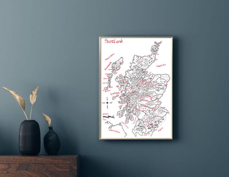 Map of Scotland Hand Drawn Tolkien Style Map Artwork - Etsy