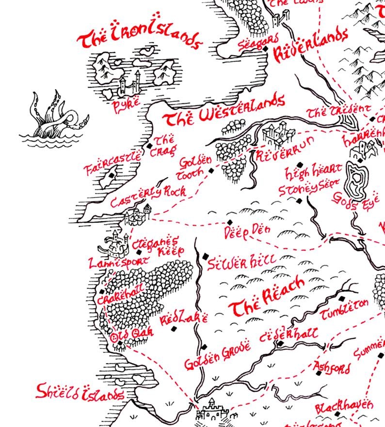 Map of Westeros & Essos Hand Drawn Tolkien Style Map Artwork - Etsy UK