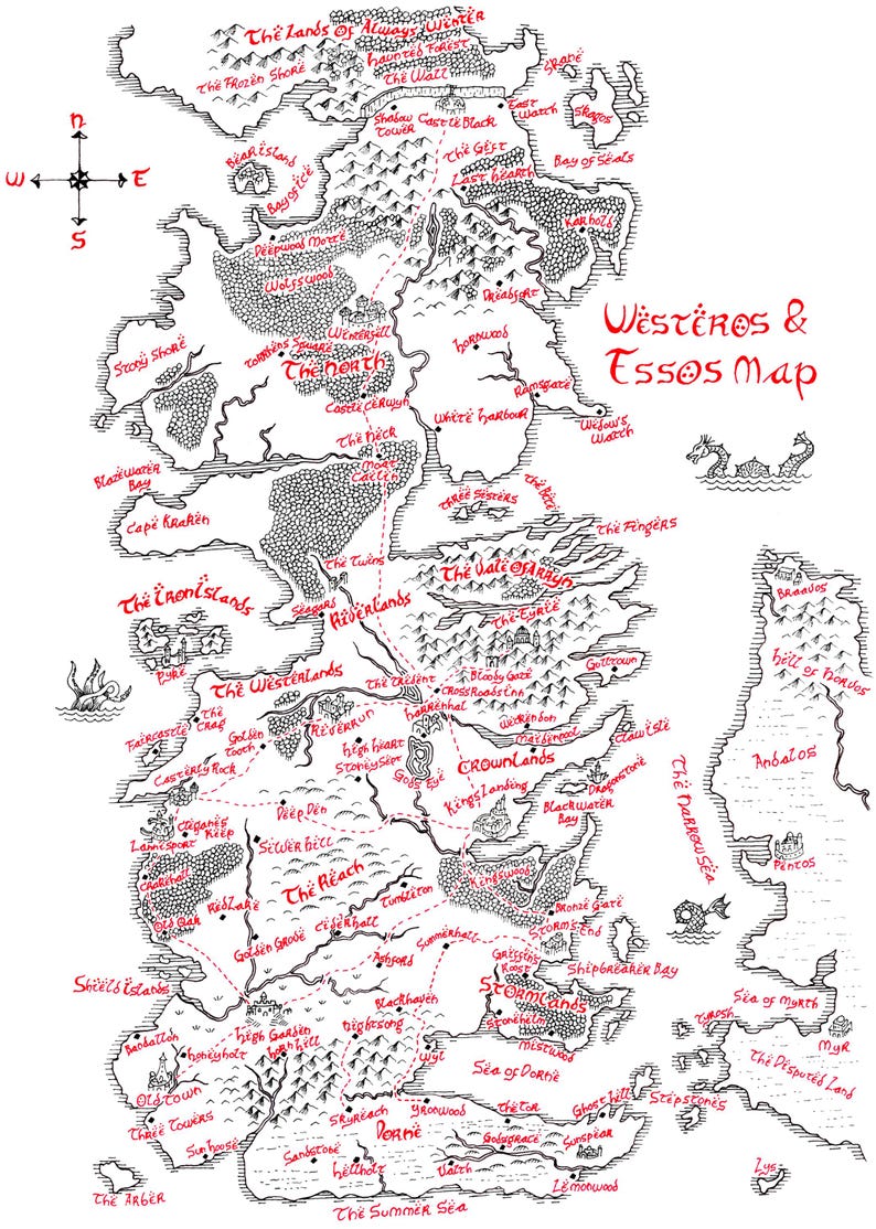 Map of Westeros & Essos - Etsy