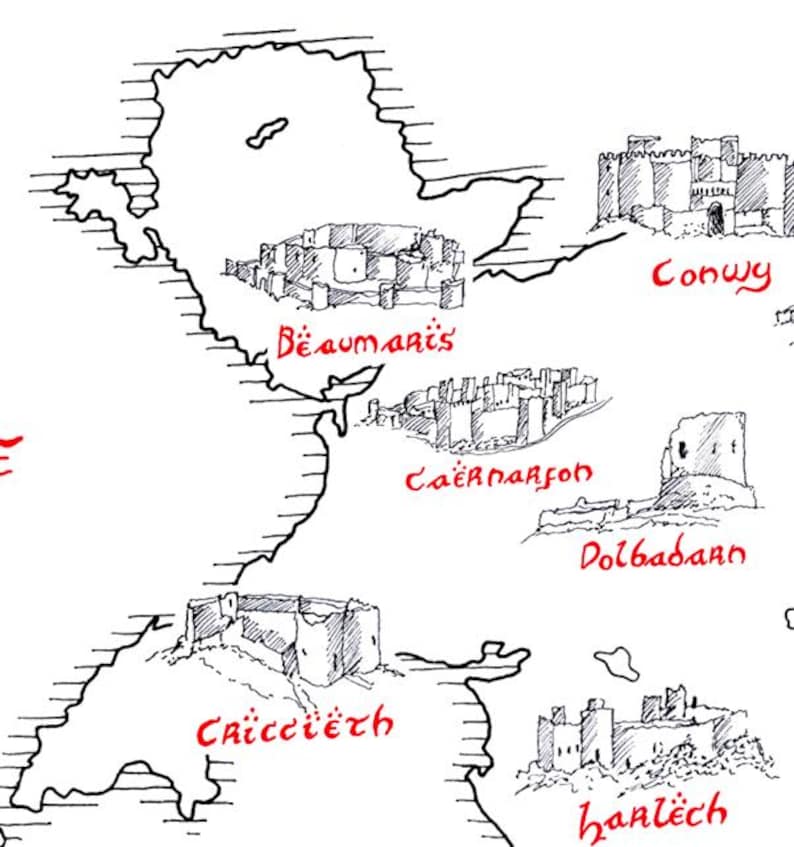 Hand Drawn Map of Wales Castles: Tolkien Style Art Print - Etsy UK