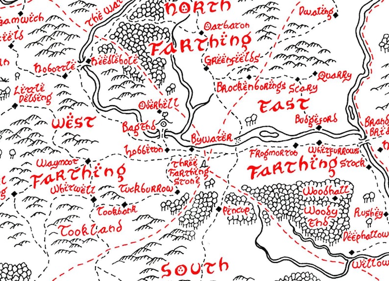 Map of the Shire Hand Drawn Tolkien Style Map Artwork - Etsy