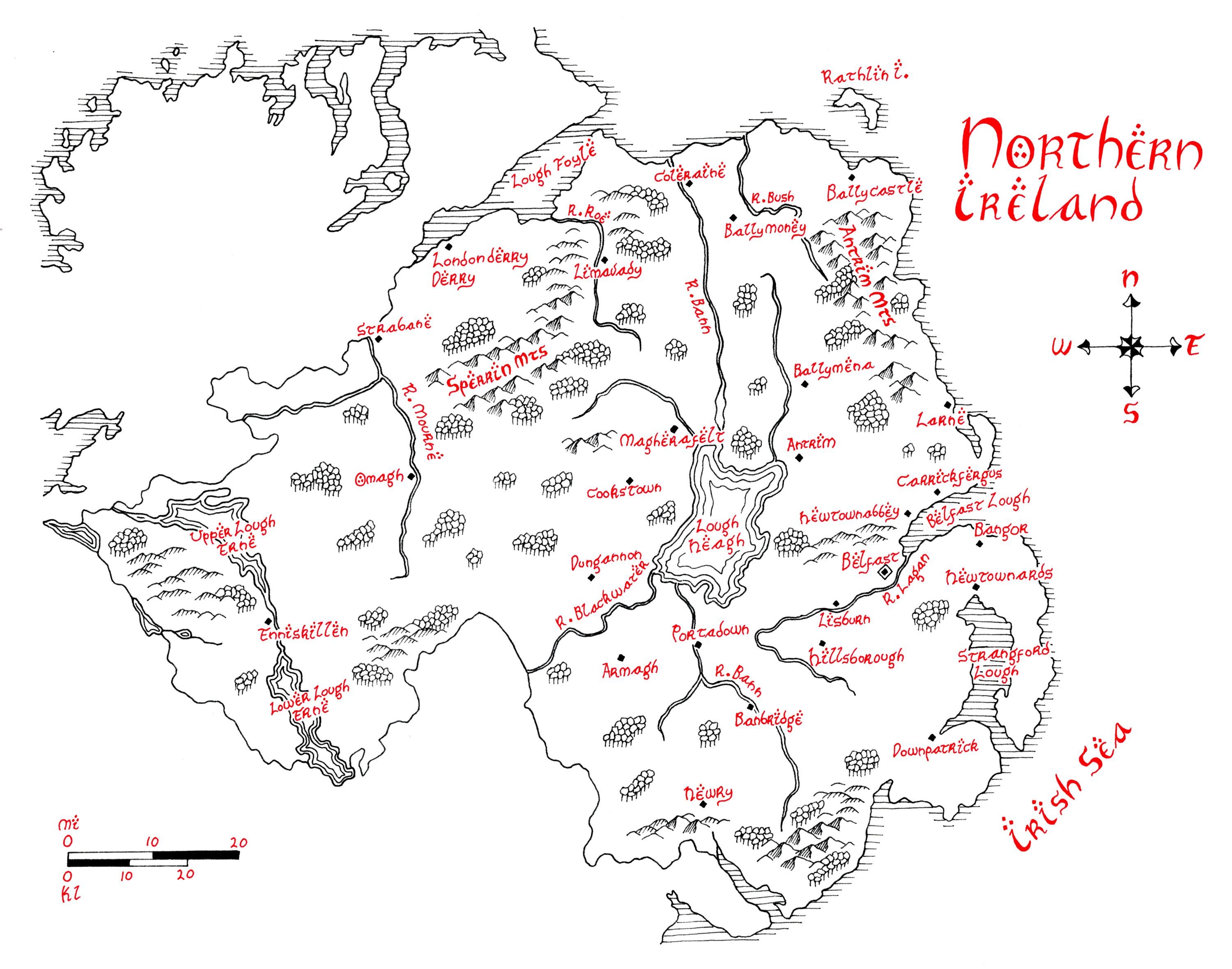 Map of Northern Ireland Hand Drawn Tolkien Style Map Artwork - Etsy