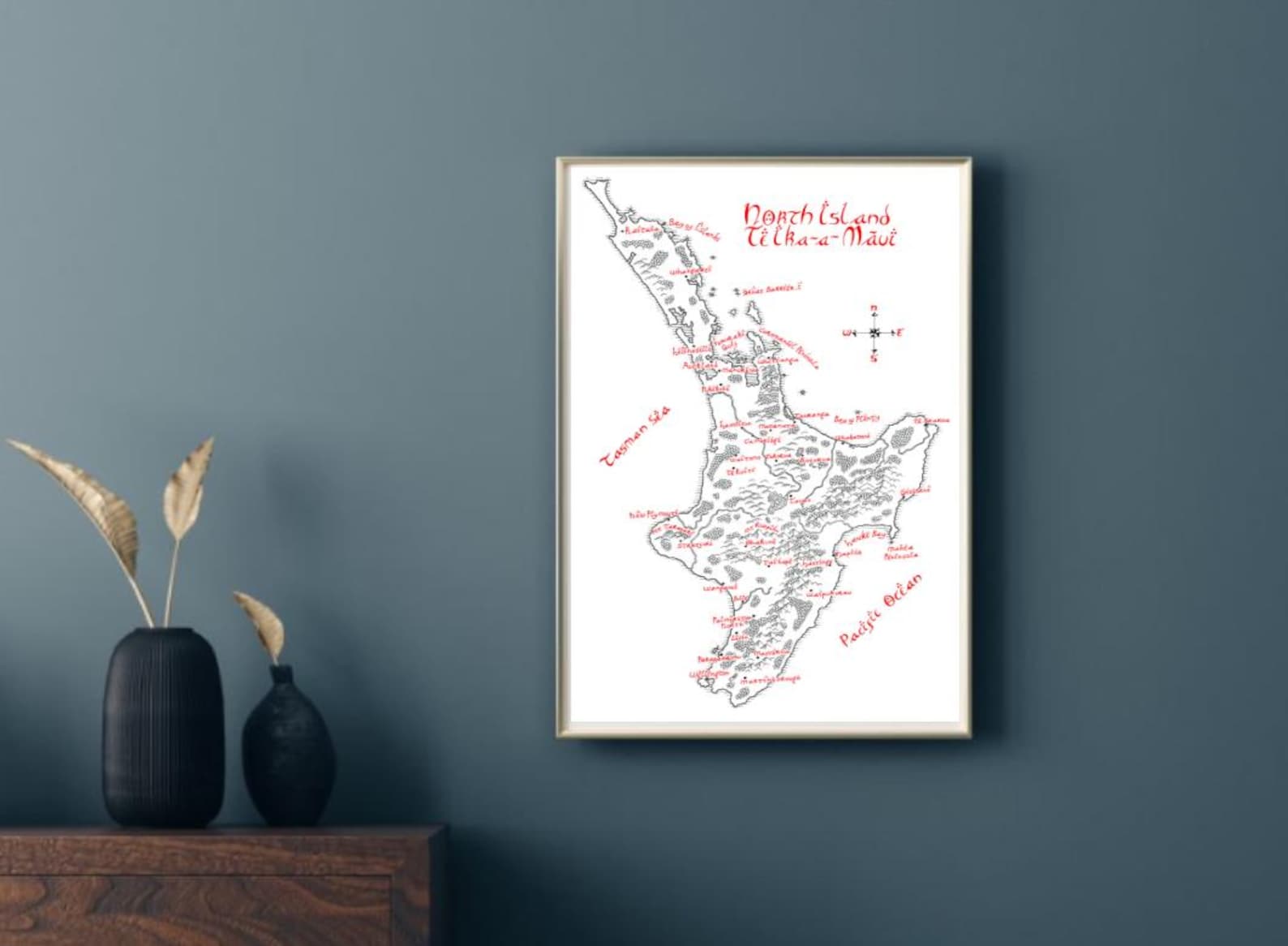Map of New Zealand - North Island Hand Drawn Tolkien Style Map Artwork ...