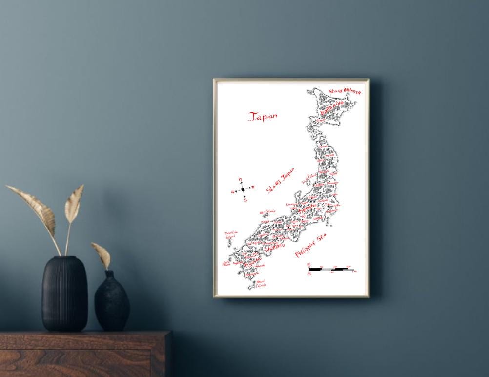 Map of Japan Hand Drawn Tolkien Style Map Artwork - Etsy
