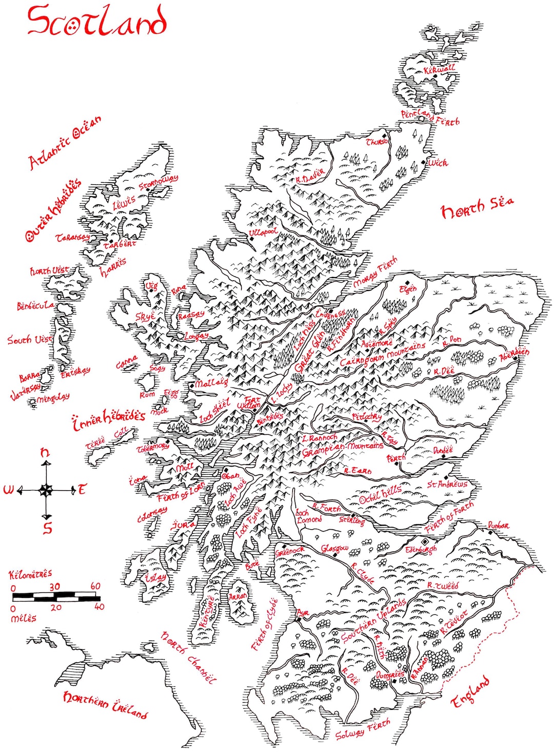 Map of Scotland Hand Drawn Tolkien Style Map Artwork - Etsy
