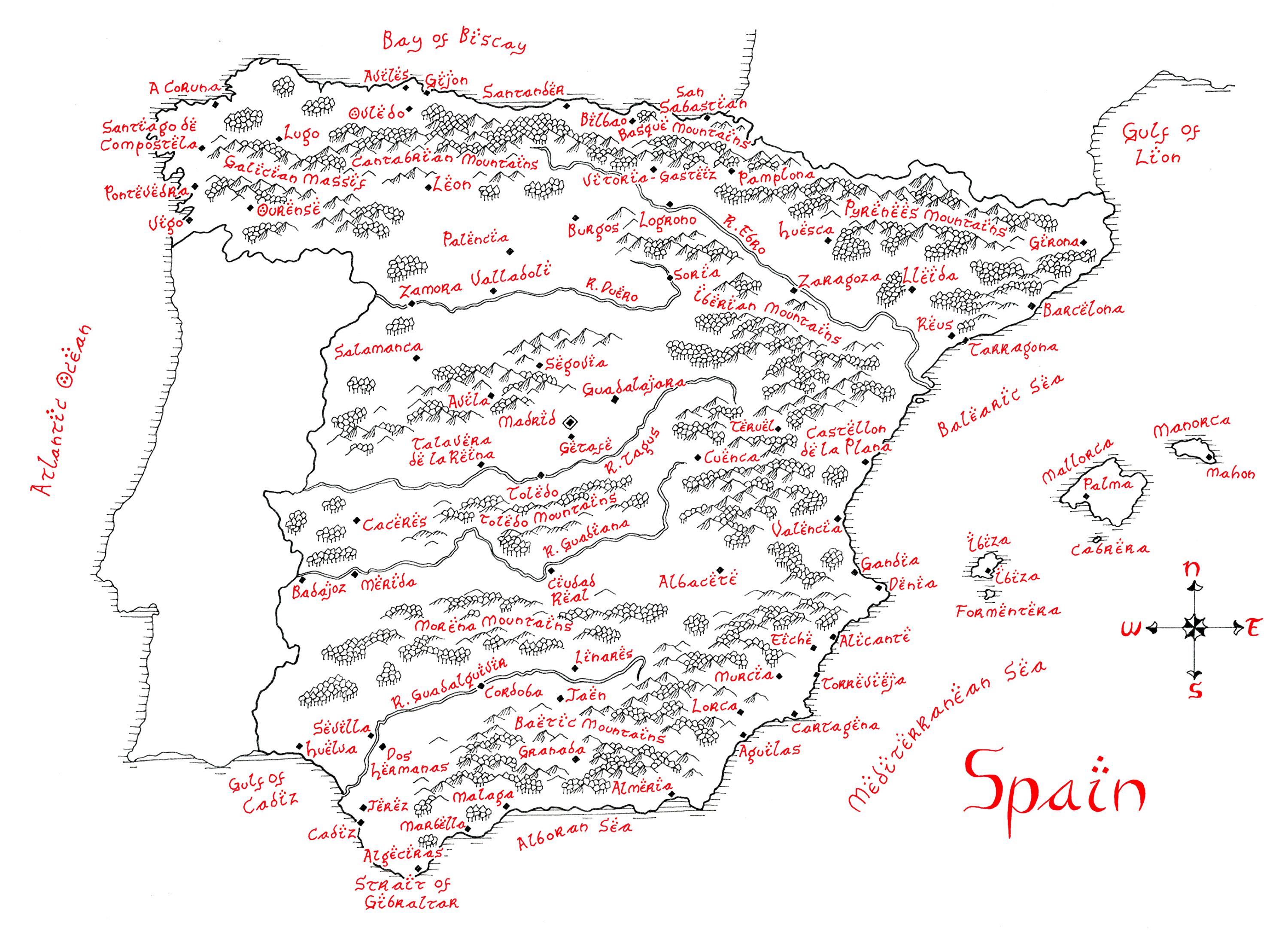 Map of Spain Hand Drawn Tolkien Style Map Artwork - Etsy