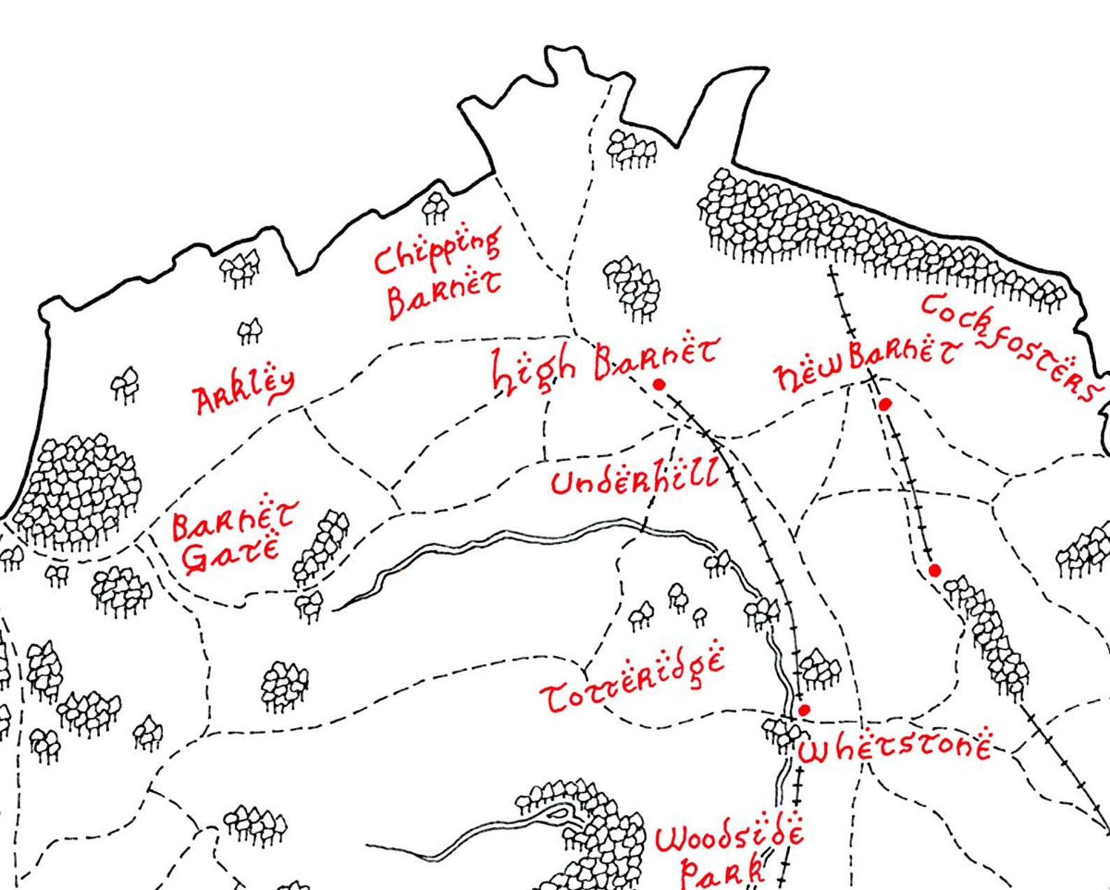 Hand Drawn Map of London Borough of Barnet: Tolkien Style Art Print - Etsy