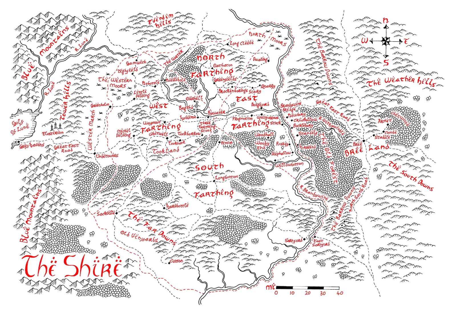 Map of the Shire Hand Drawn Tolkien Style Map Artwork - Etsy