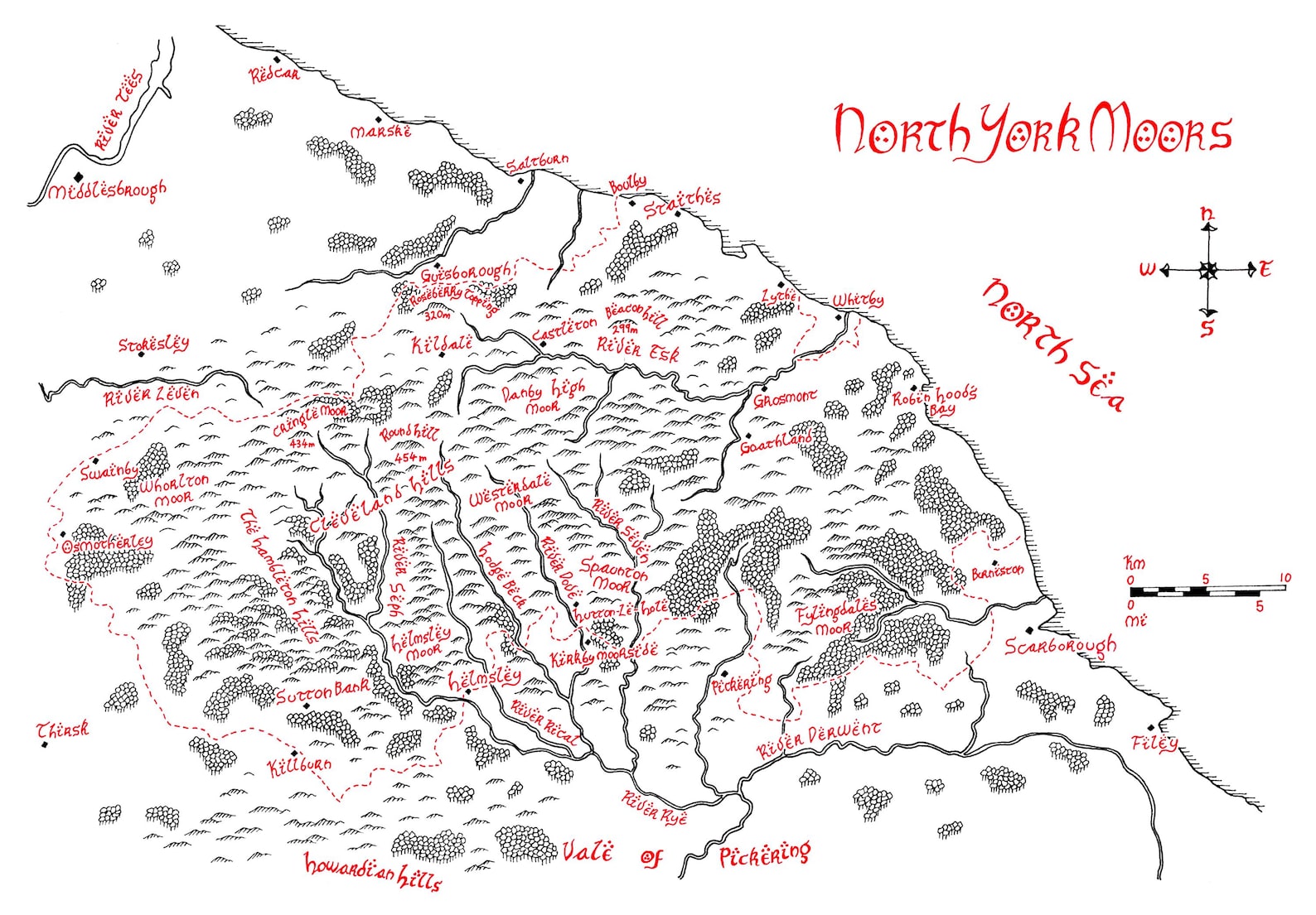 Map of North York Moors National Park Hand Drawn Tolkien Style Map ...