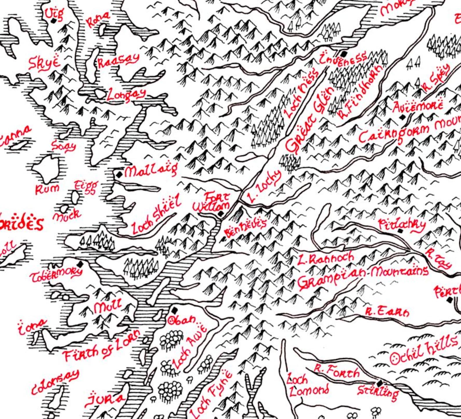 Map of Scotland Hand Drawn Tolkien Style Map Artwork - Etsy