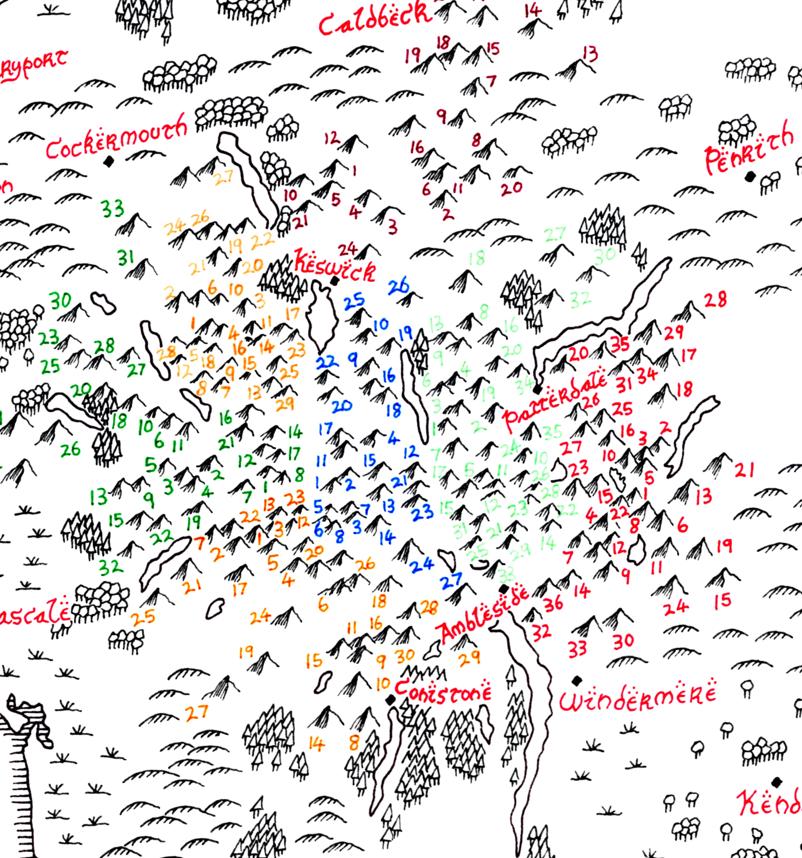 Map of Lake District Wainwright Fells Hand Drawn Tolkien Style Map ...