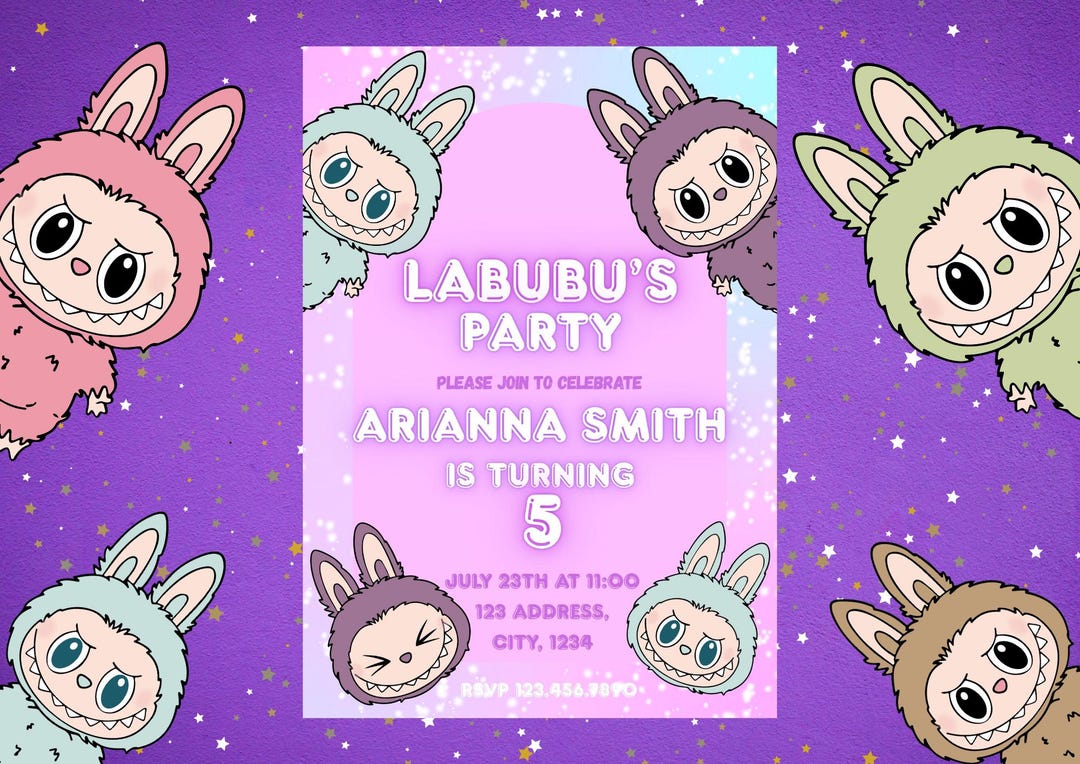 Labubu Birthday Invitation for Theme Party Labubu Invitation Pastel ...