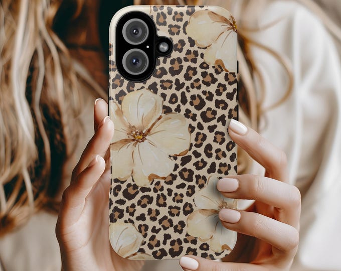 Leopard Print & Summer Flowers Phone Case, Cute Trendy Phone Cover ...