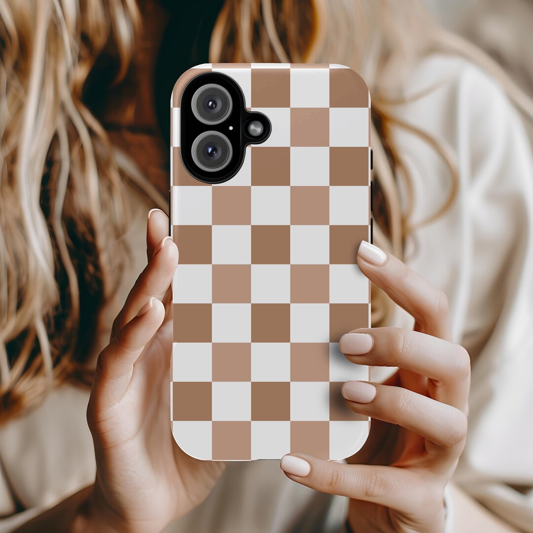 Beige Checkerboard Phone Case, Aesthetic Neutral iPhone Case, Trendy ...