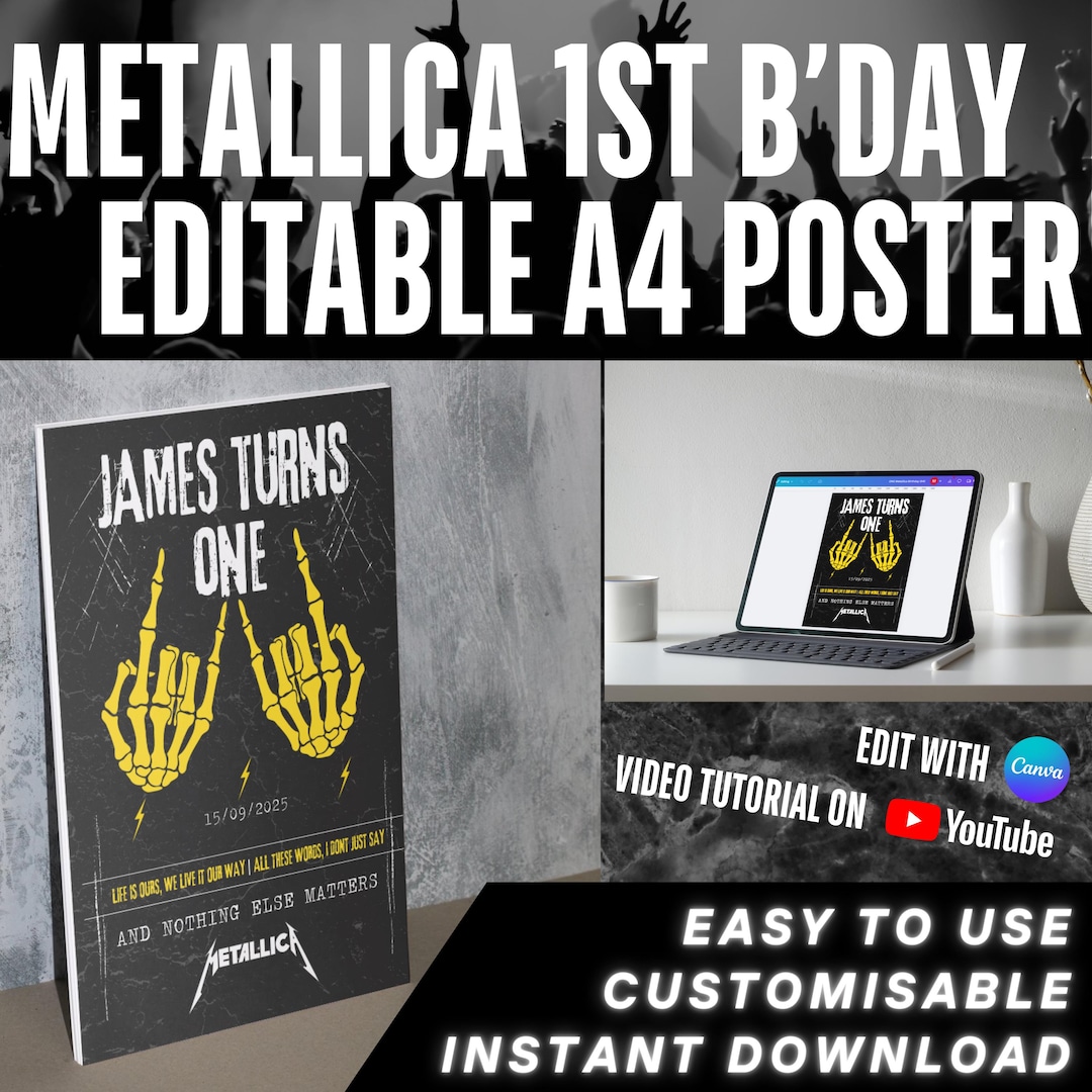 Metallica First Birthday Digital Download A4 / METALLICA ONE POSTER - Etsy