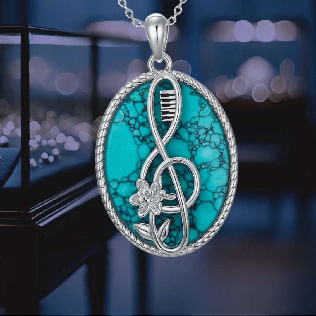 Music Note Treble Clef Necklace for Women 925 Silver Turquoise Musician ...