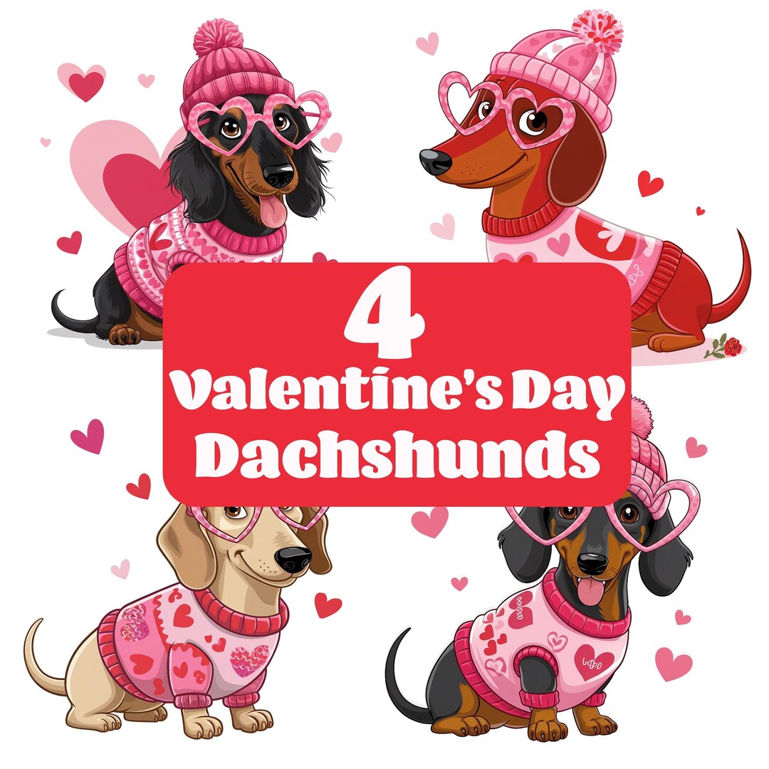 Valentine's Day Dachshund PNG Bundle – 4 Designs Included, Wiener Dog ...