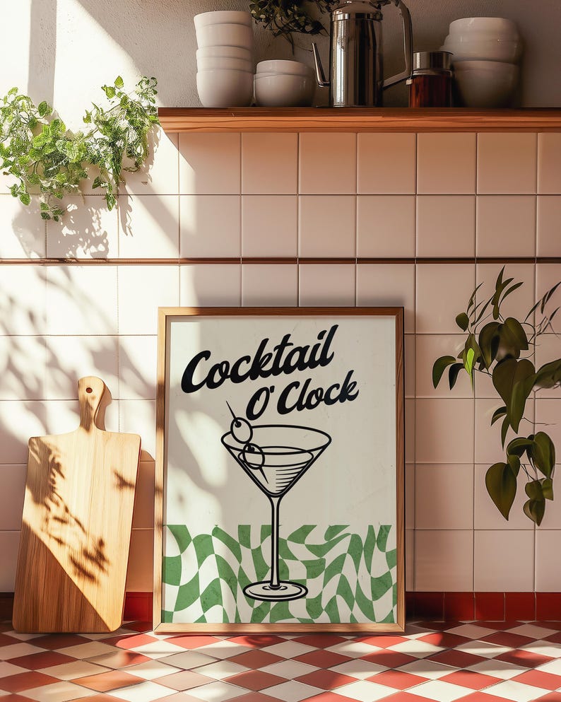 Martini Bar Cart Art Print Signature Drink Wall Art Vintage Cocktail ...