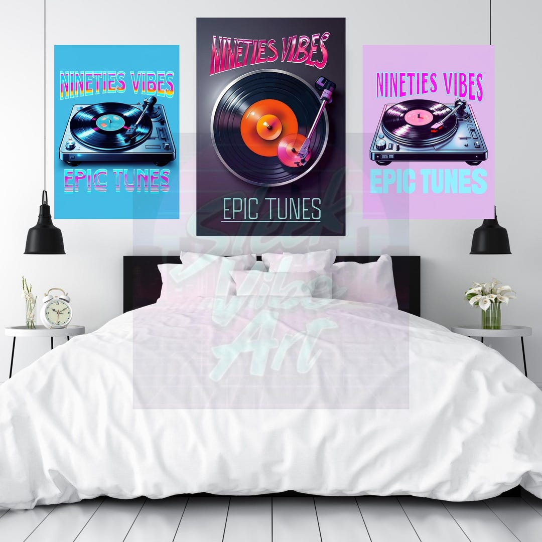 Retro Vinyl Record Art | 90s Music Poster | Vintage Turntable Wall ...