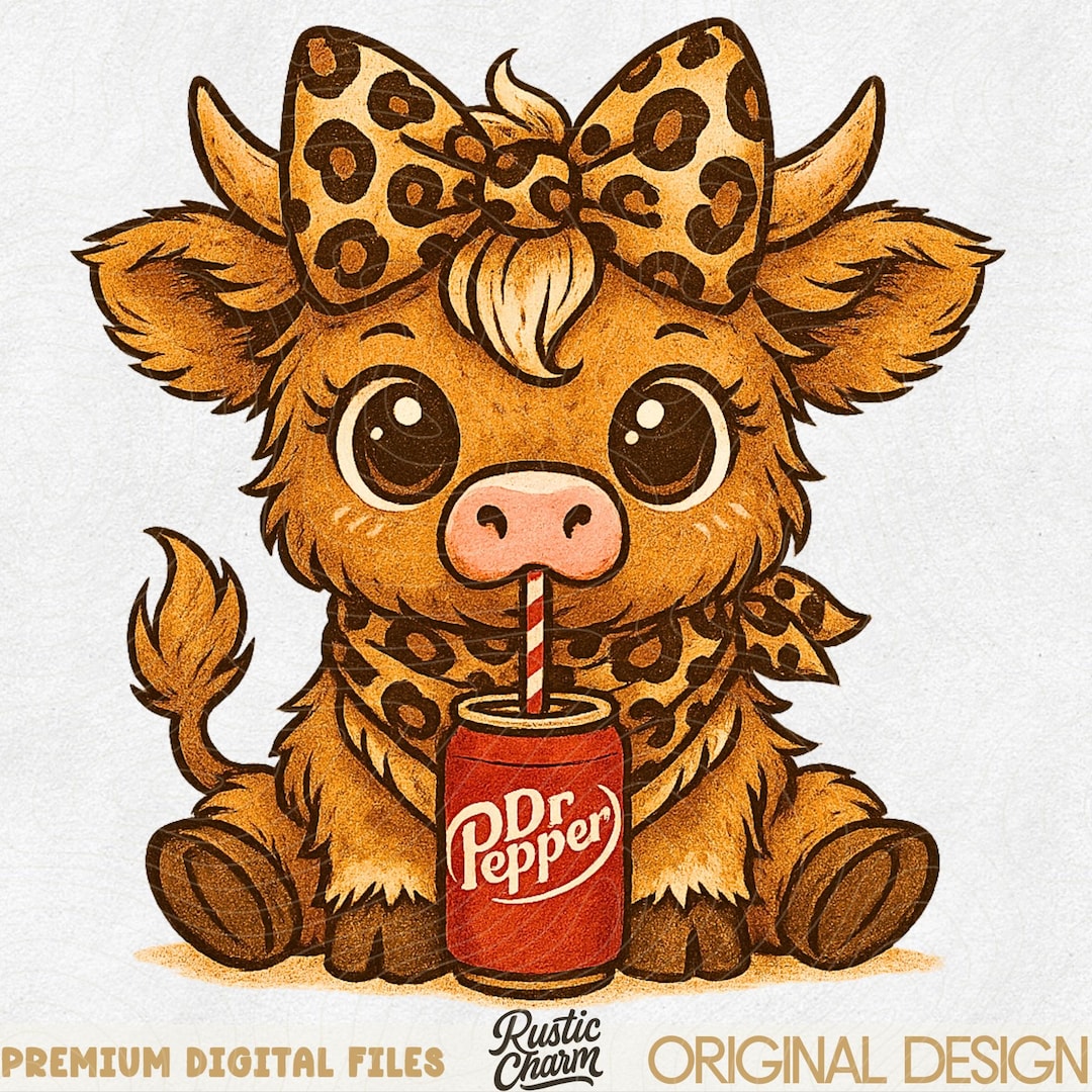 Rustic Charm Highland Cow Dr Pepper PNG, Cute Leopard Print Baby Cow ...