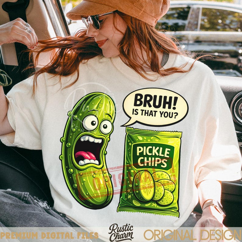 Rustic Shocked Pickle Lover Meme PNG, Funny Cartoon Pickle Chips Design ...
