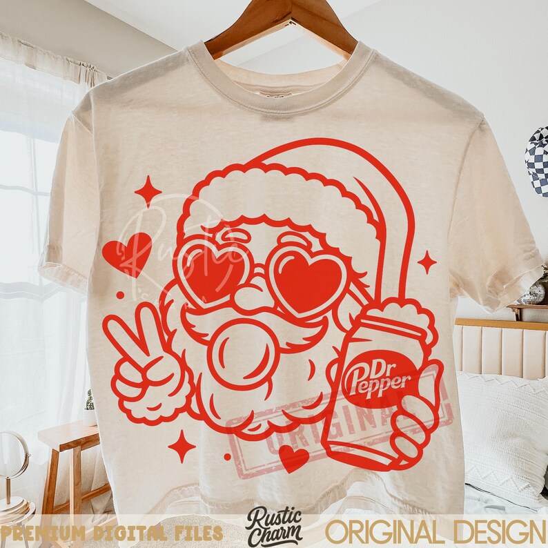 Retro Dr. Pepper Santa PNG, Peace Love Christmas Soda Lover Sublimation ...