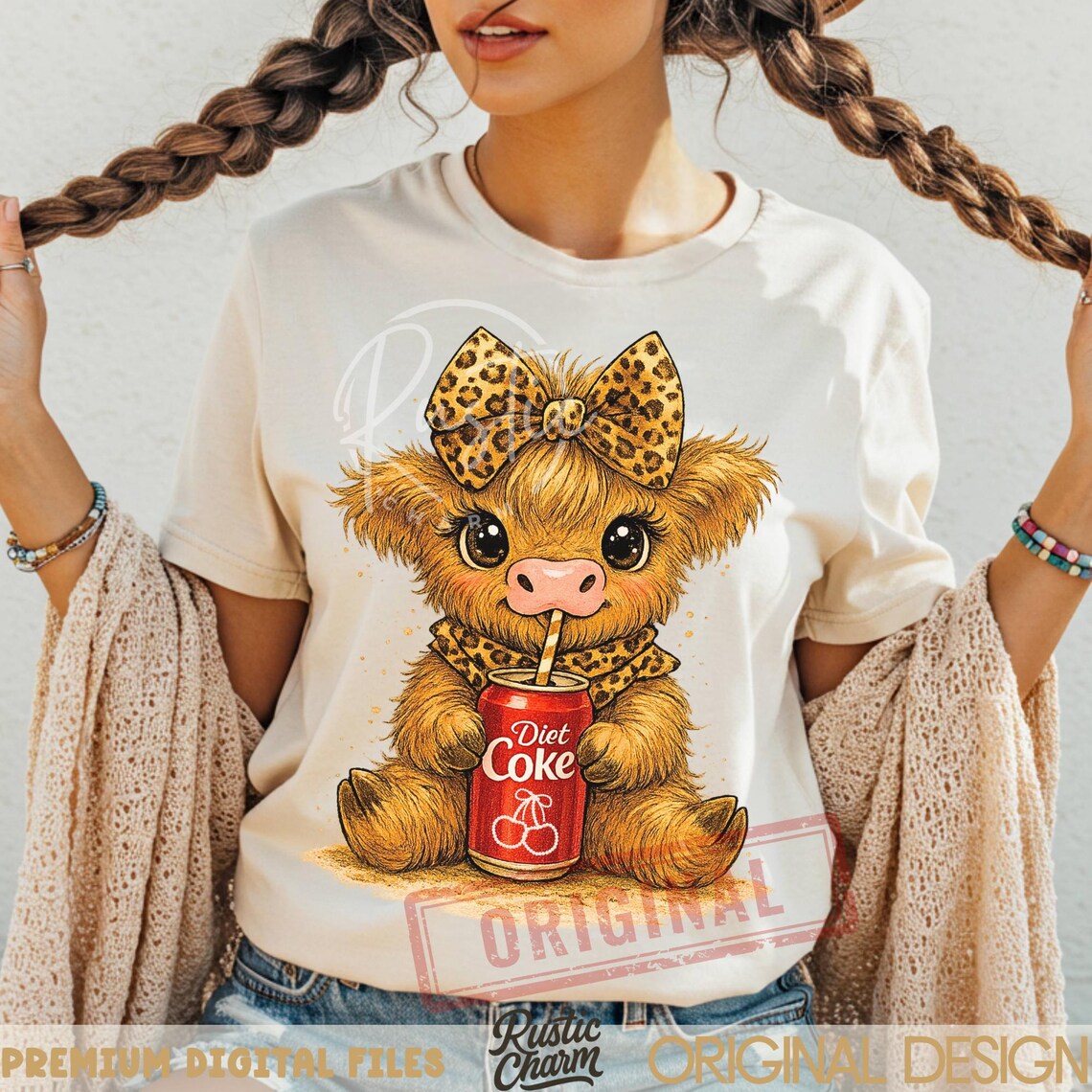 Cute Highland Cow PNG Bundle, Rustic Charm Diet Coke Girl With Leopard ...