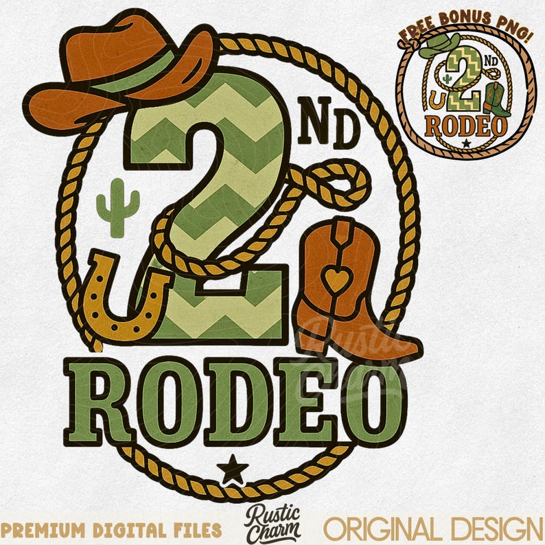 Retro 2nd Rodeo Birthday PNG, Western Cowboy Second Birthday Shirt ...
