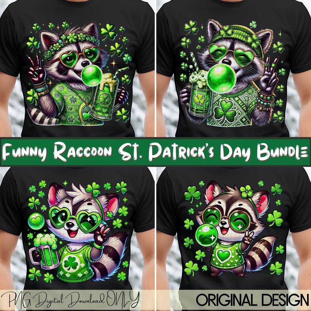 Funny Raccoon St Patrick Png Bundle, Retro St Patricks Day Sublimation ...