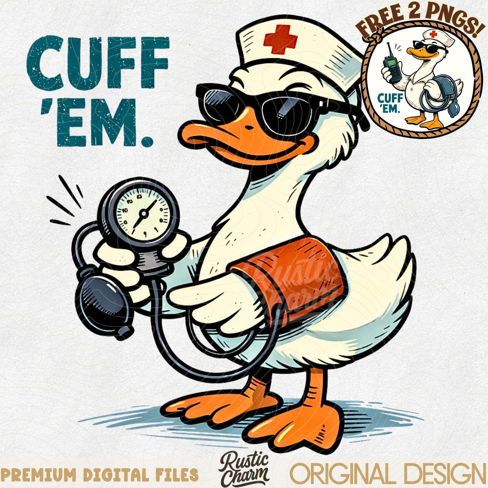 Funny Nurse Goose Stethoscope Png Bundle, Retro Cuff ‘em Medical ...