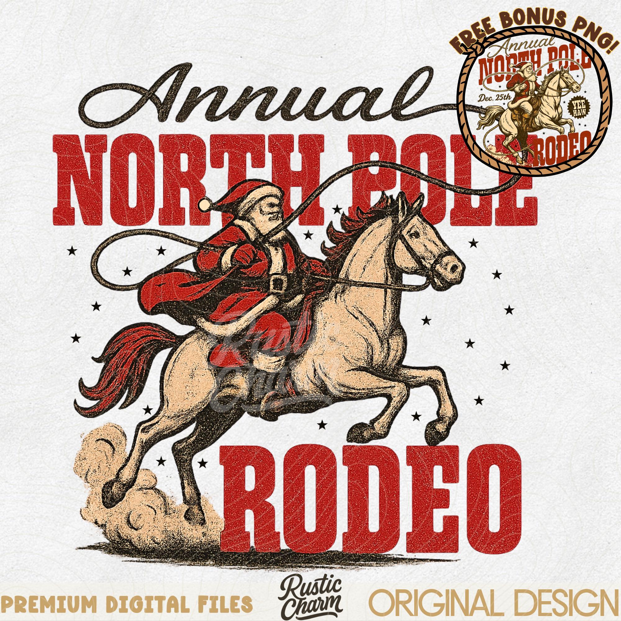 Rustic Religious North Pole Rodeo Santa on Horse PNG, Western Rope ...