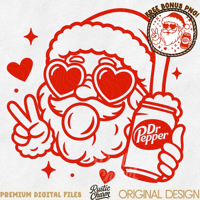 Retro Dr. Pepper Santa PNG, Peace Love Christmas Soda Lover Sublimation ...