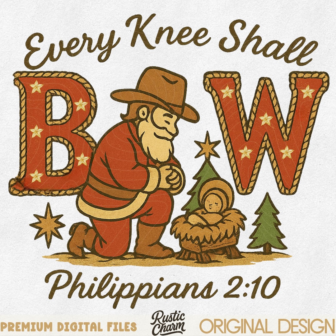 Western Cowboy Santa Kneeling PNG, Every Knee Shall Bow Christian ...