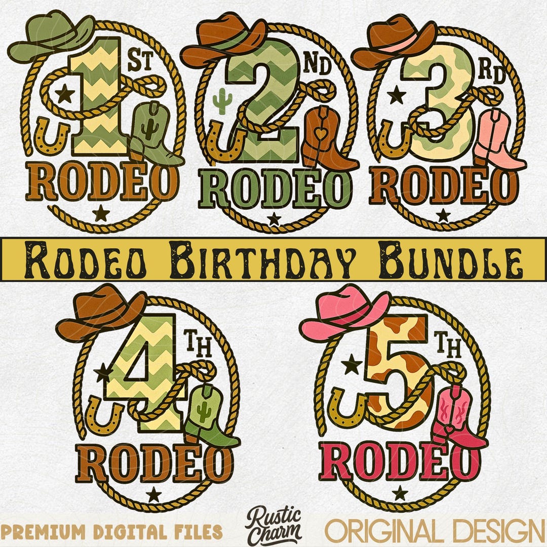 Rustic Rodeo Birthday PNG Bundle, 1st to 5th Birthday Western Kids ...