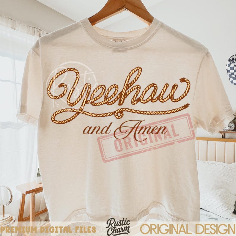 Rustic Rodeo Yeehaw and Amen Cowboy Faith PNG, Western Rope Lettering ...