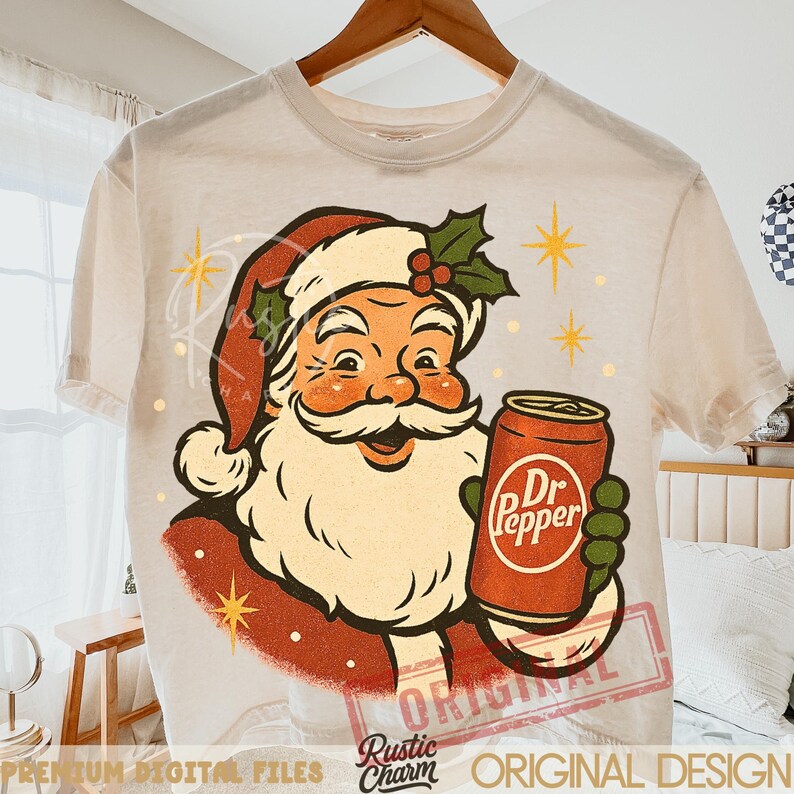 Retro Dr Pepper Santa With Drink PNG Bundle, Vintage Christmas Soda Can ...