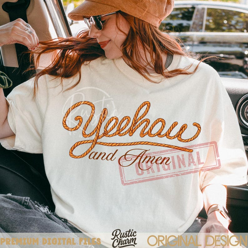 Rustic Rodeo Yeehaw and Amen Cowboy Faith PNG, Western Rope Lettering ...