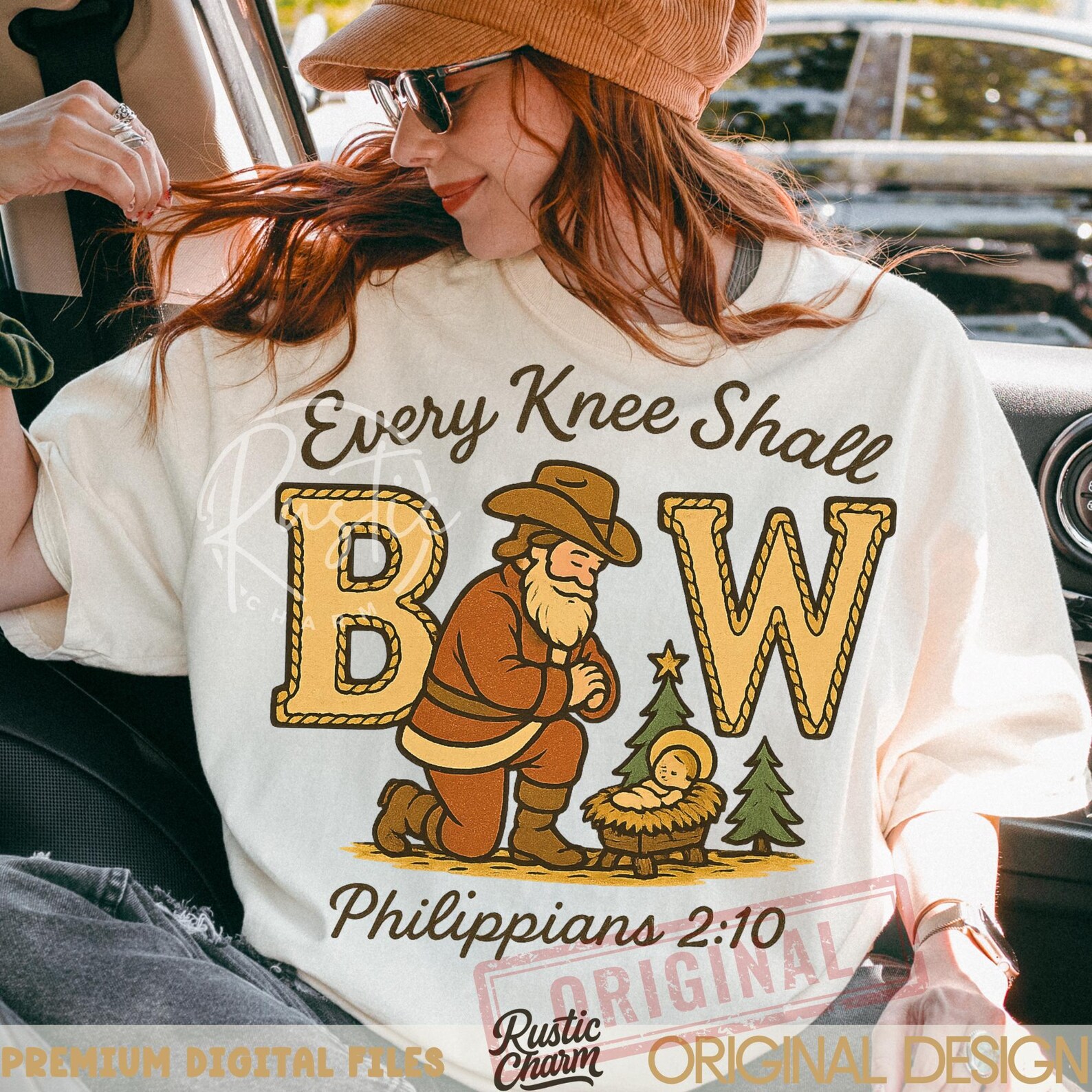 Western Cowboy Santa Kneeling PNG, Every Knee Shall Bow Christian ...